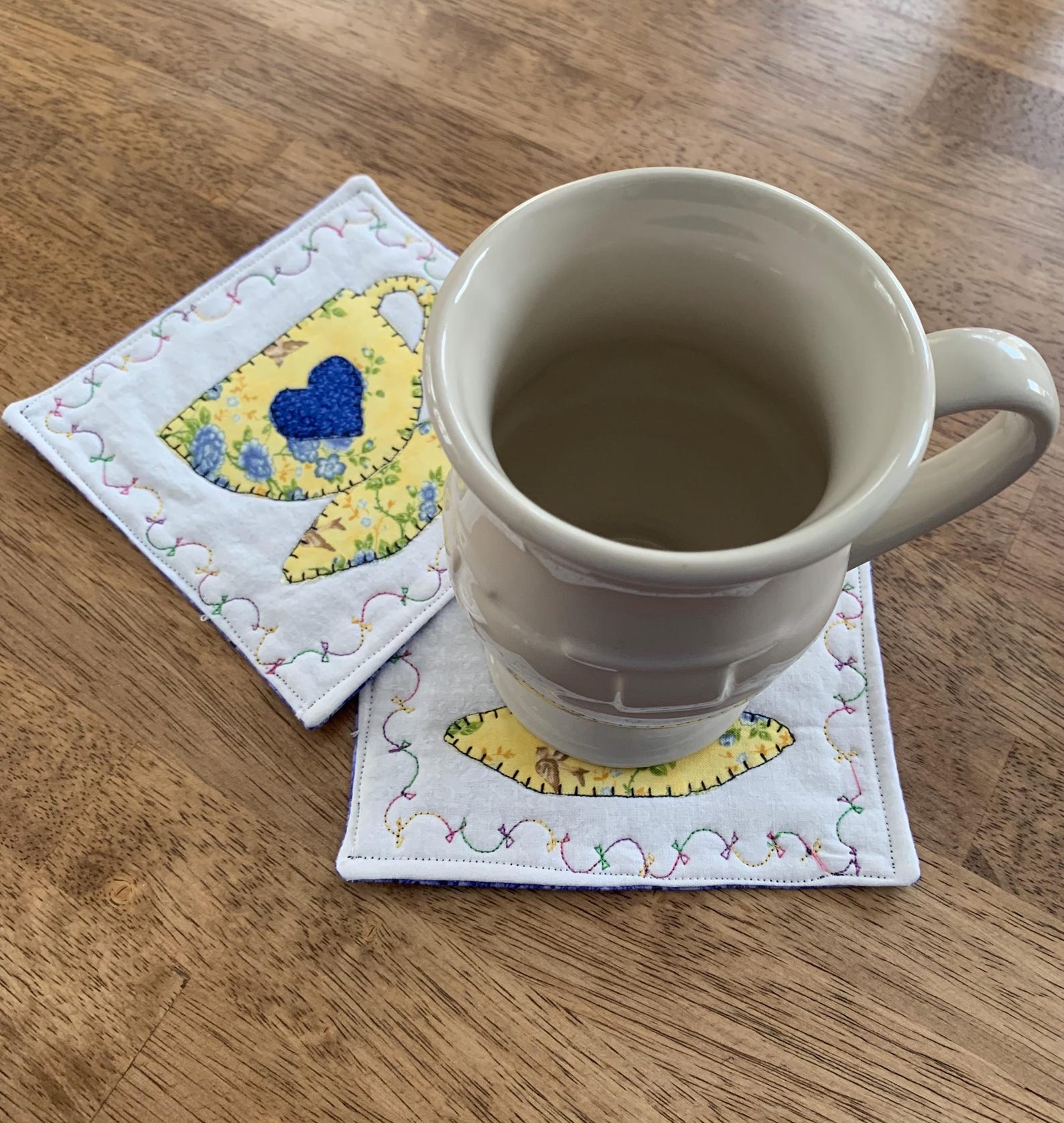 Quilted Appliqued Coffee Cup Mug Rug Set of 2 Pcs/ Valentines Day or ...