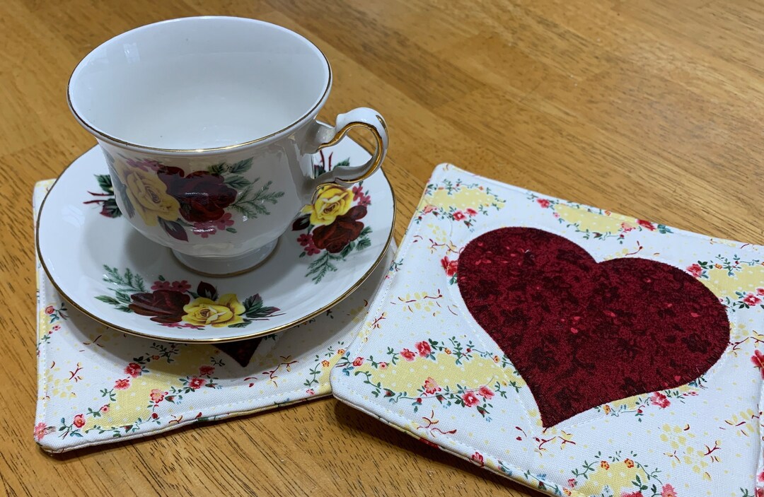 Heart Mug Rugs Appliquéd/quilted Appliqué Valentine Coasters Set of 2 ...