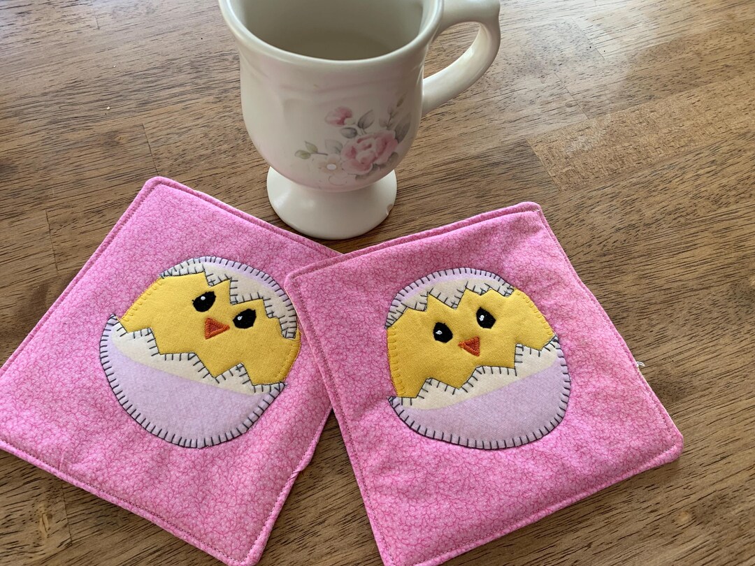 Easter Chick in Egg Mug Rugs Appliqued/easter Mug Rugs Set 2 Pcs ...
