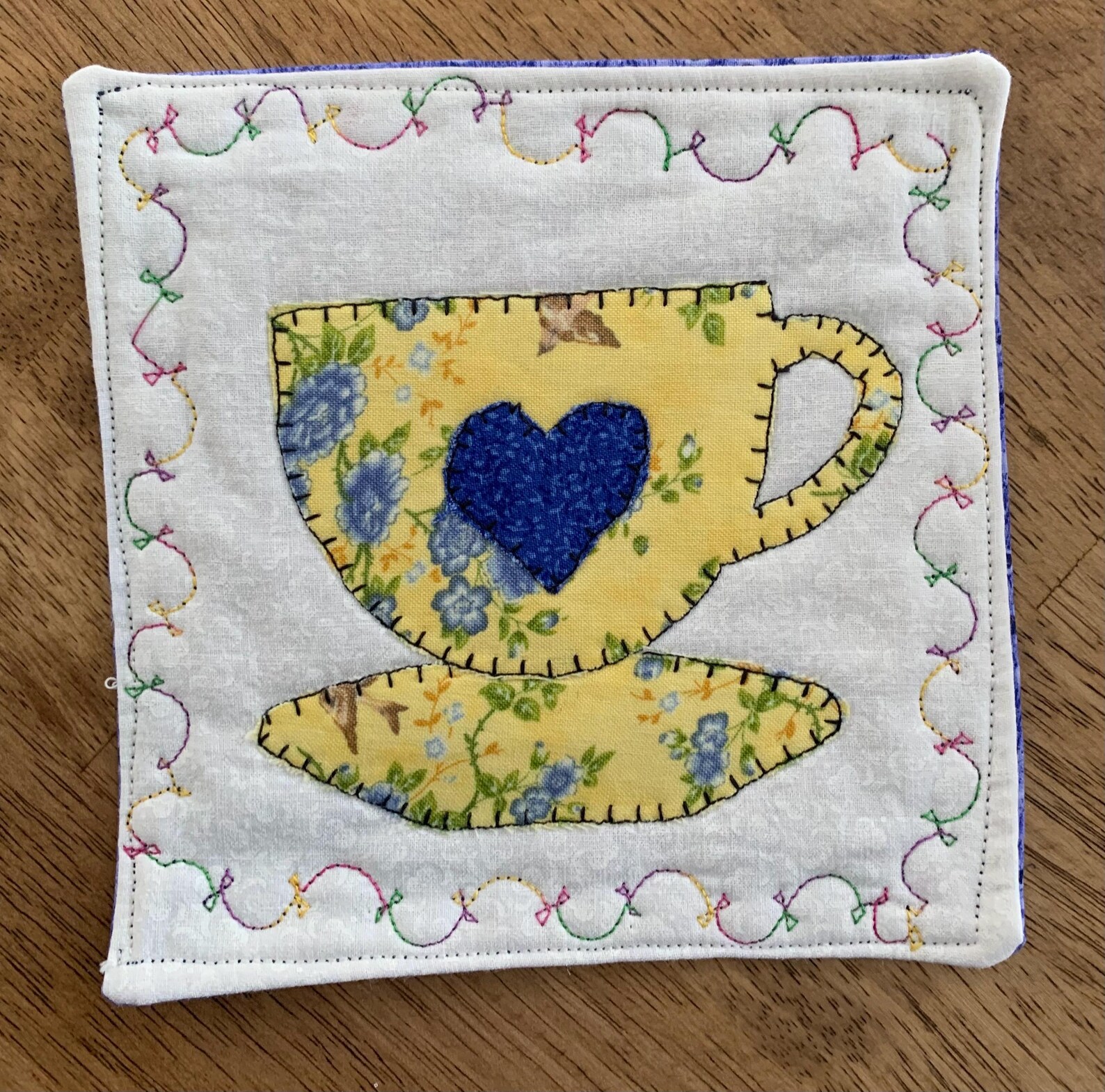 Quilted Appliqued Coffee Cup Mug Rug Set of 2 Pcs/ Valentines Day or ...