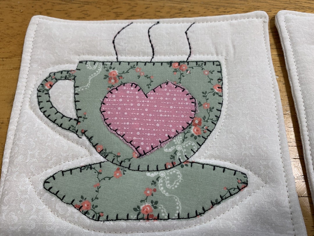 Quilted Appliqued Coffee Cup Mug Rug Set of 2 Pcs/mothers Day Gift - Etsy