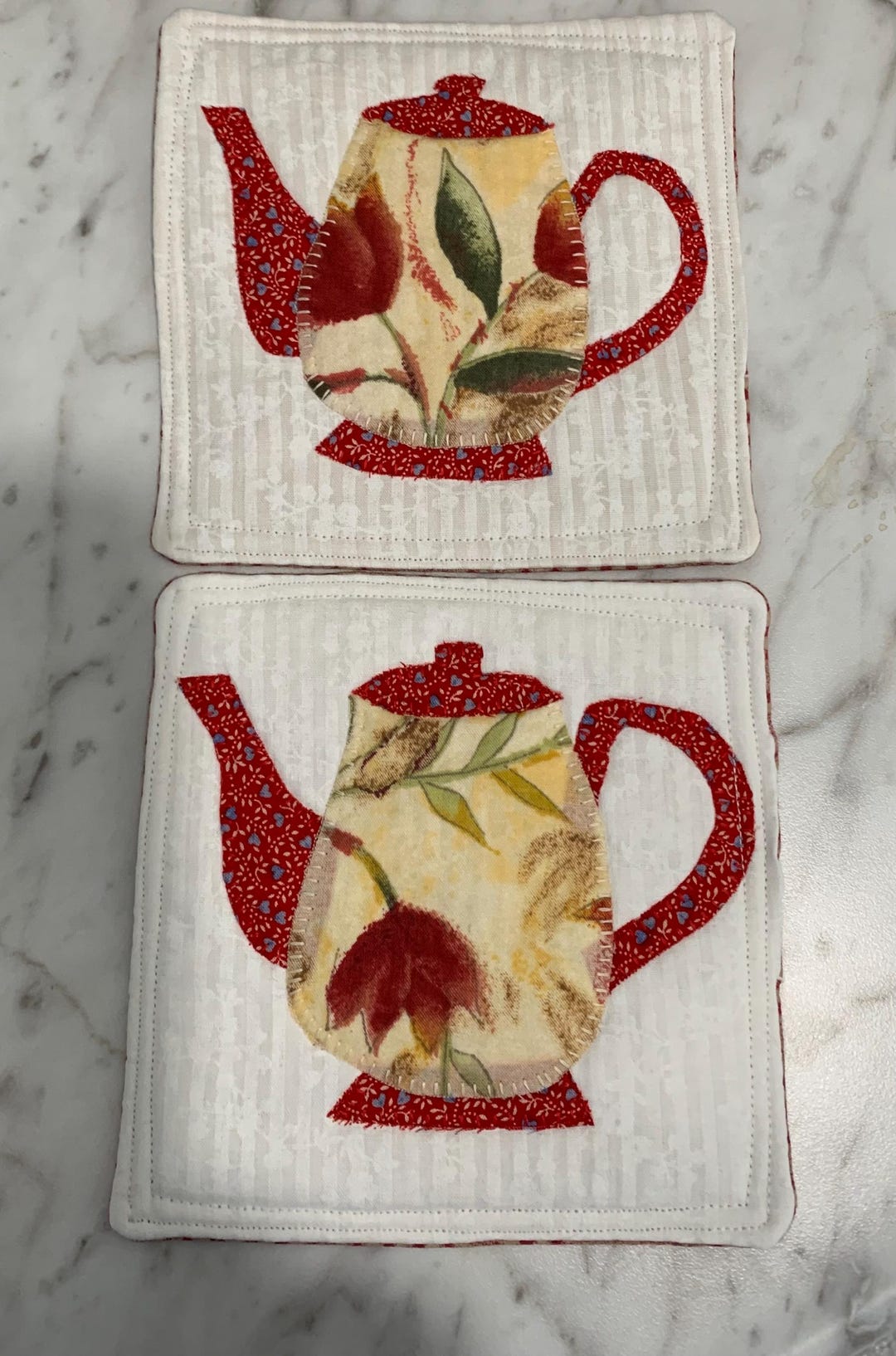 Tulip Teapot Mug Rugs Set of 2 Pcs/appliqued Tulip Teapot Coasters Set ...