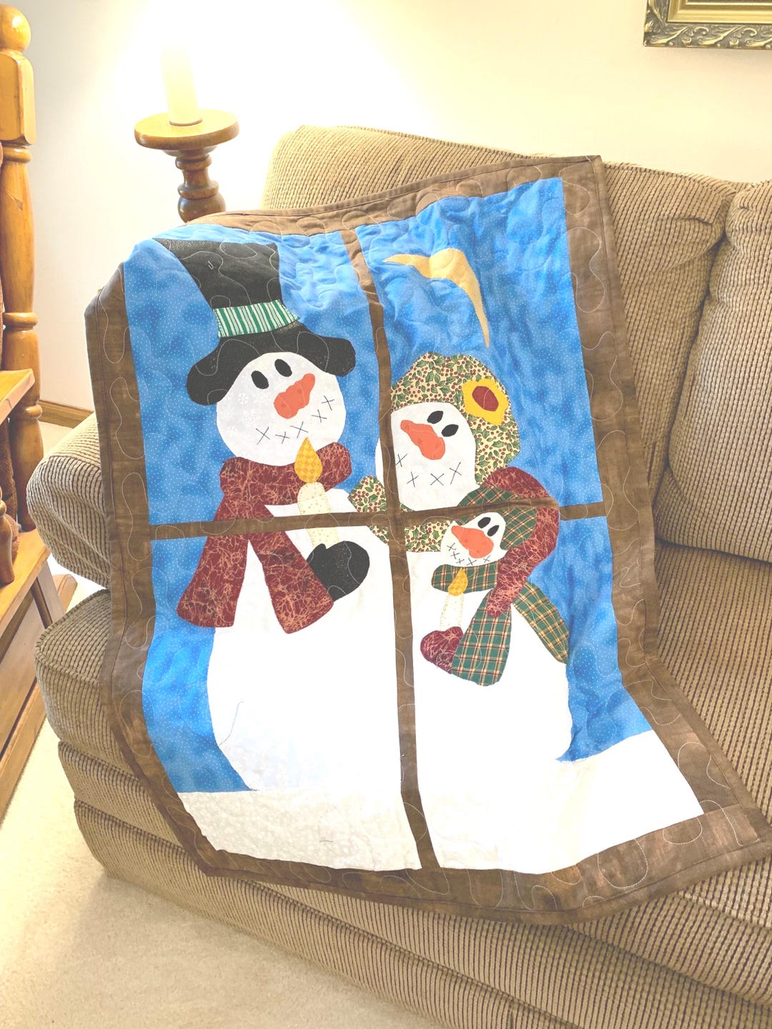 Appliqued Snow Family Quilted Lap Quilt: Christmas Mini Quilt - Etsy