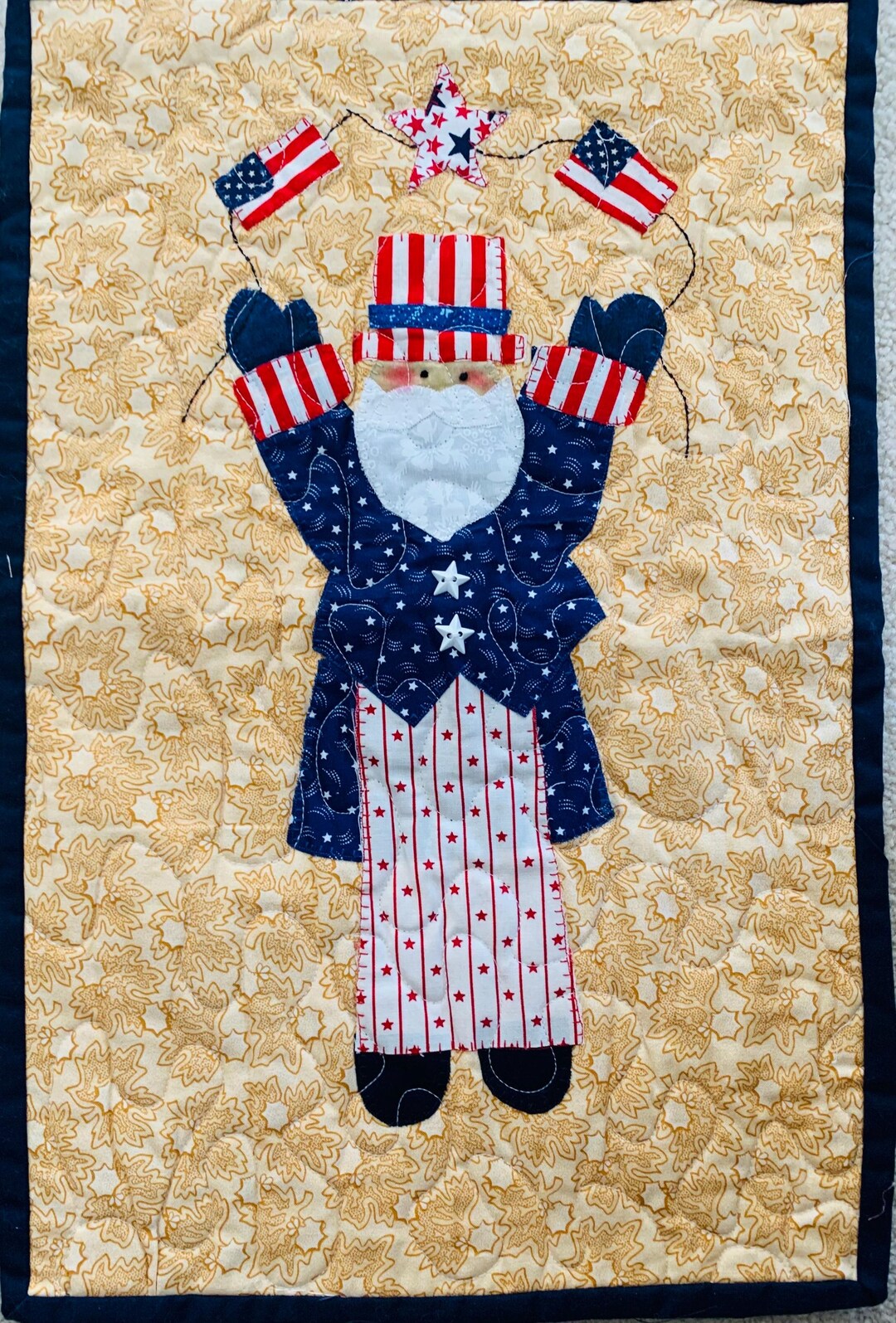 Quilted Appliquéd Uncle Sam Wall Warmer/americana Uncle Sam Mini Wall ...