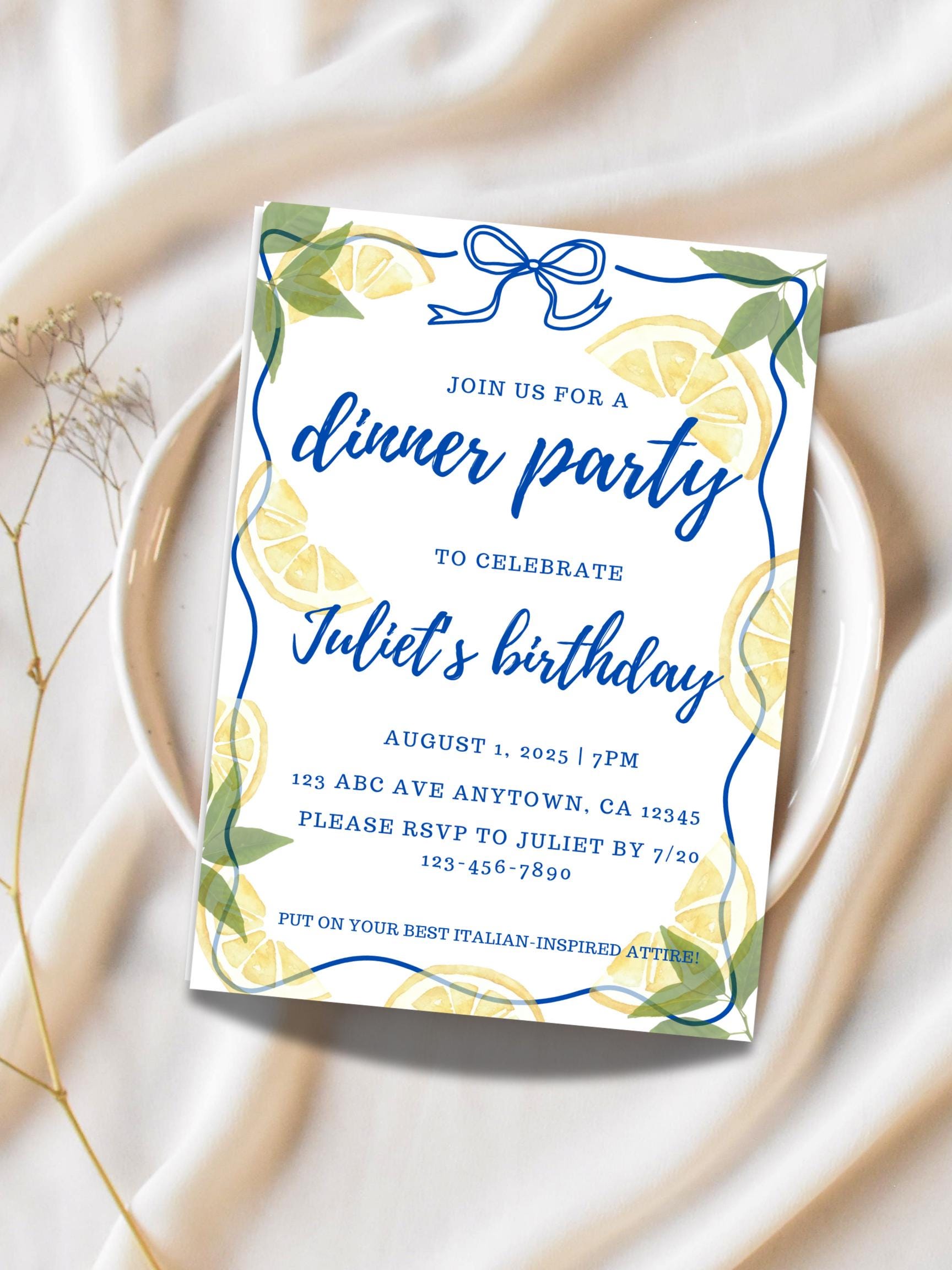 Italian Lemon Summer Themed Digital Invitation Template | Instant ...