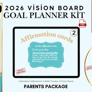 2026 Vision Board Planner Kit | Stress Relief Mandala Book, Affirmation ...
