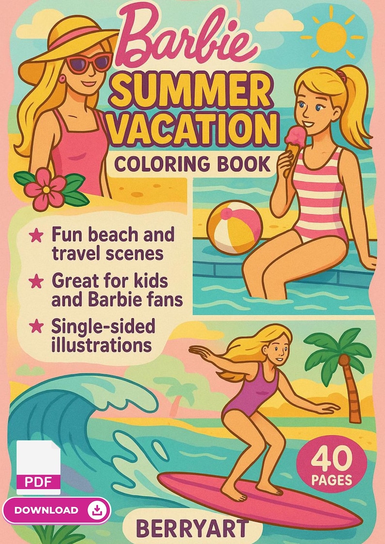 Barbie Summer Holiday Coloring Book | Printable Pages for Kids ...