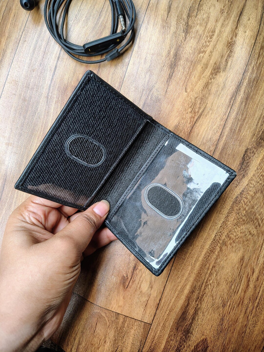 Leather ID Holder ID Card Cover Id Window Wallet Bifold Double Id Card ...