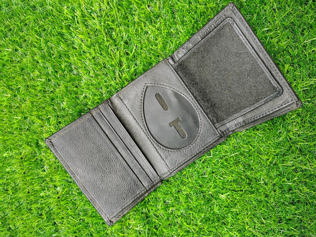 Leather Badge Holder, Black Trifold Leather Badge Wallet, Gifts for ...