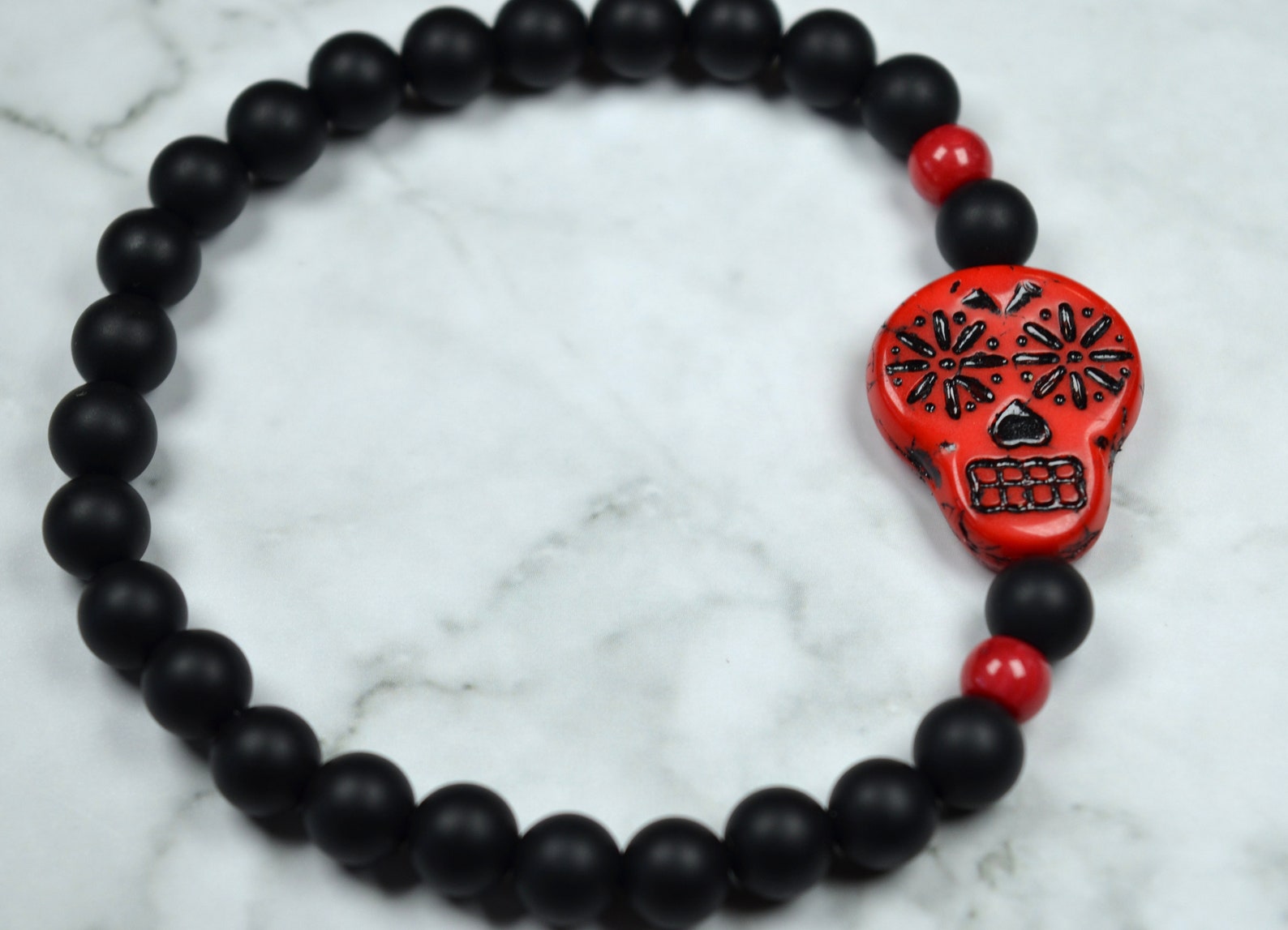 Red Sugar Skull Bracelet Halloween Day of the Dead Stretch - Etsy