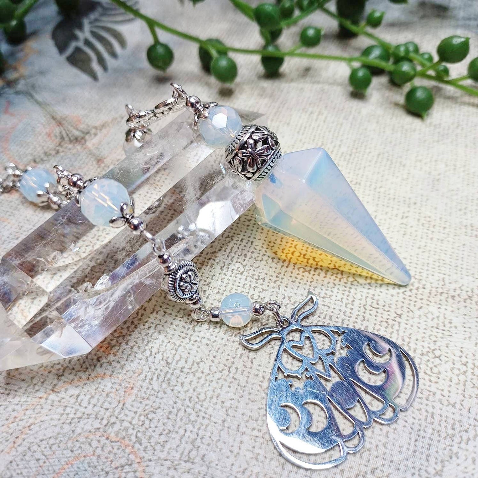 Luna Moth Pendulum Divination Tool Opalite Crystal Pendulum - Etsy