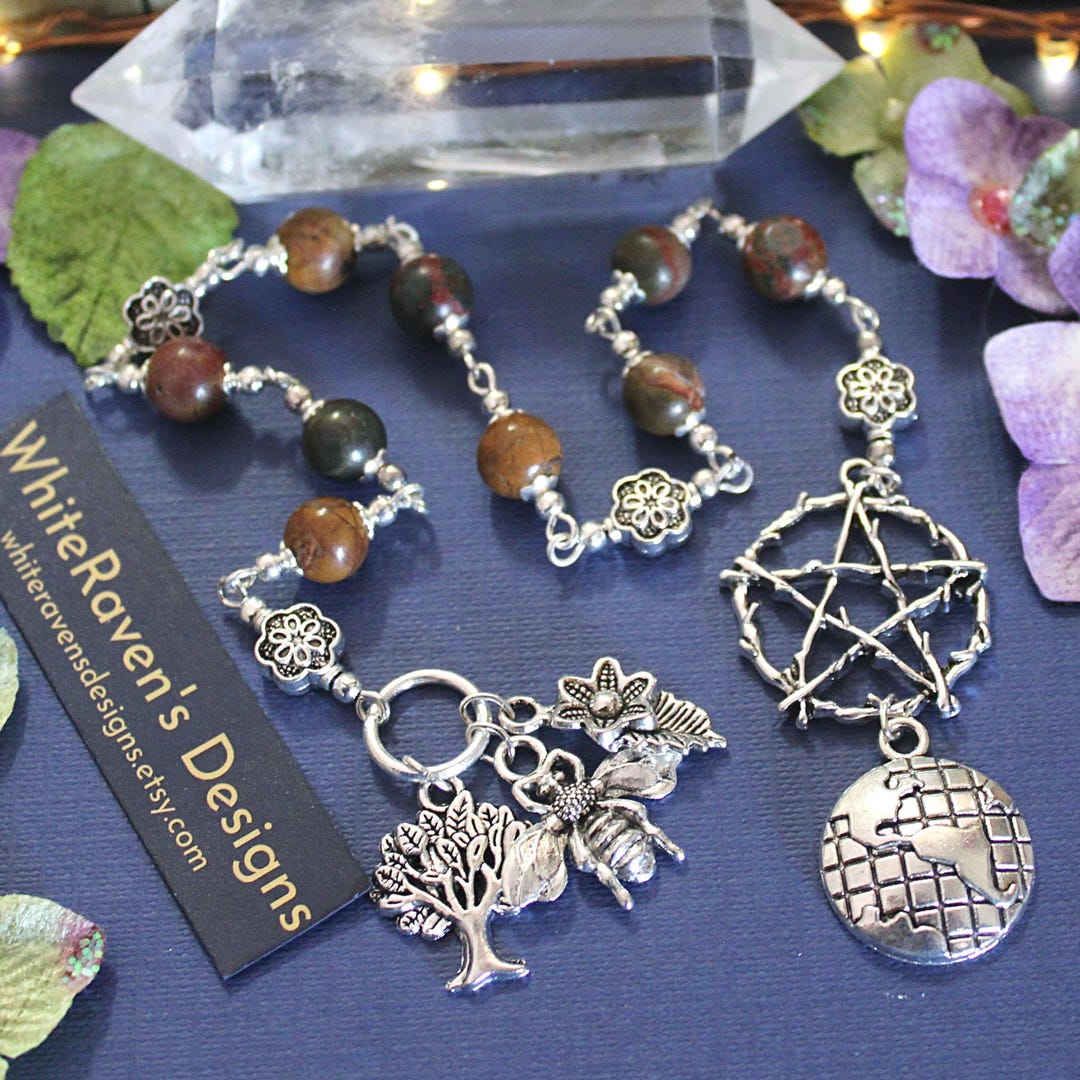 Gaia Witches Ladder Meditation Tools. Wiccan Altar Pagan Prayer Beads ...