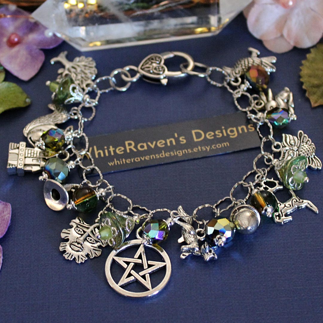 WOODLAND WITCH Charm Bracelet, Wiccan Jewelry, Pagan Bracelet, Forestcore Forest Witch Bracelet ...