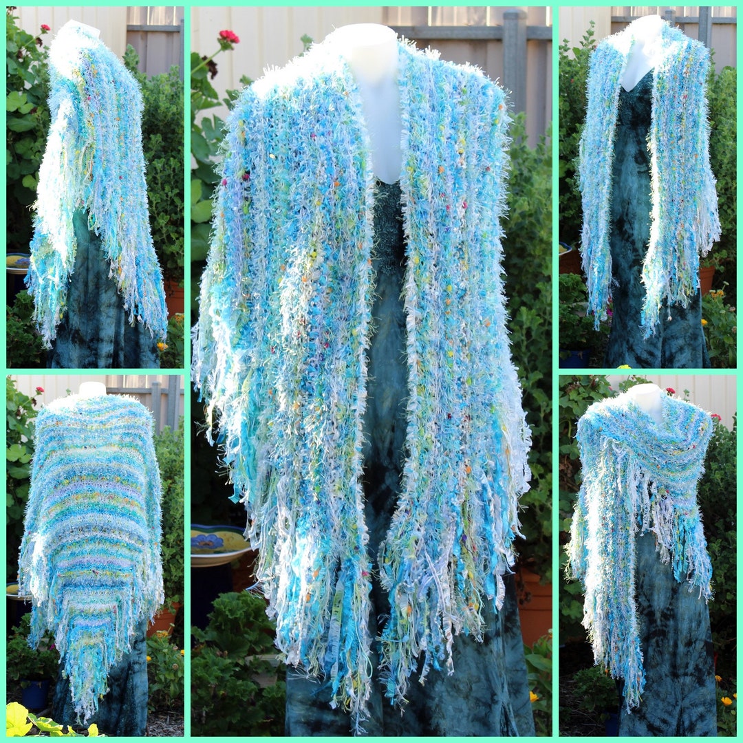 Mermaid Witch Hand Knitted Triangle Shawl, Plus Size Cosplay Costume ...