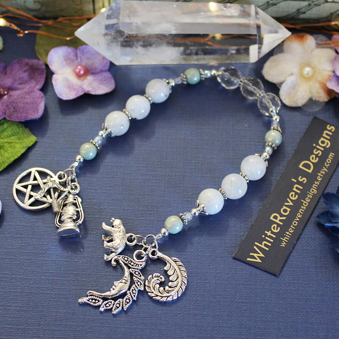 Artemis Witches Ladder Mini Rosary: Moonstone Pagan Prayer Beads - Etsy