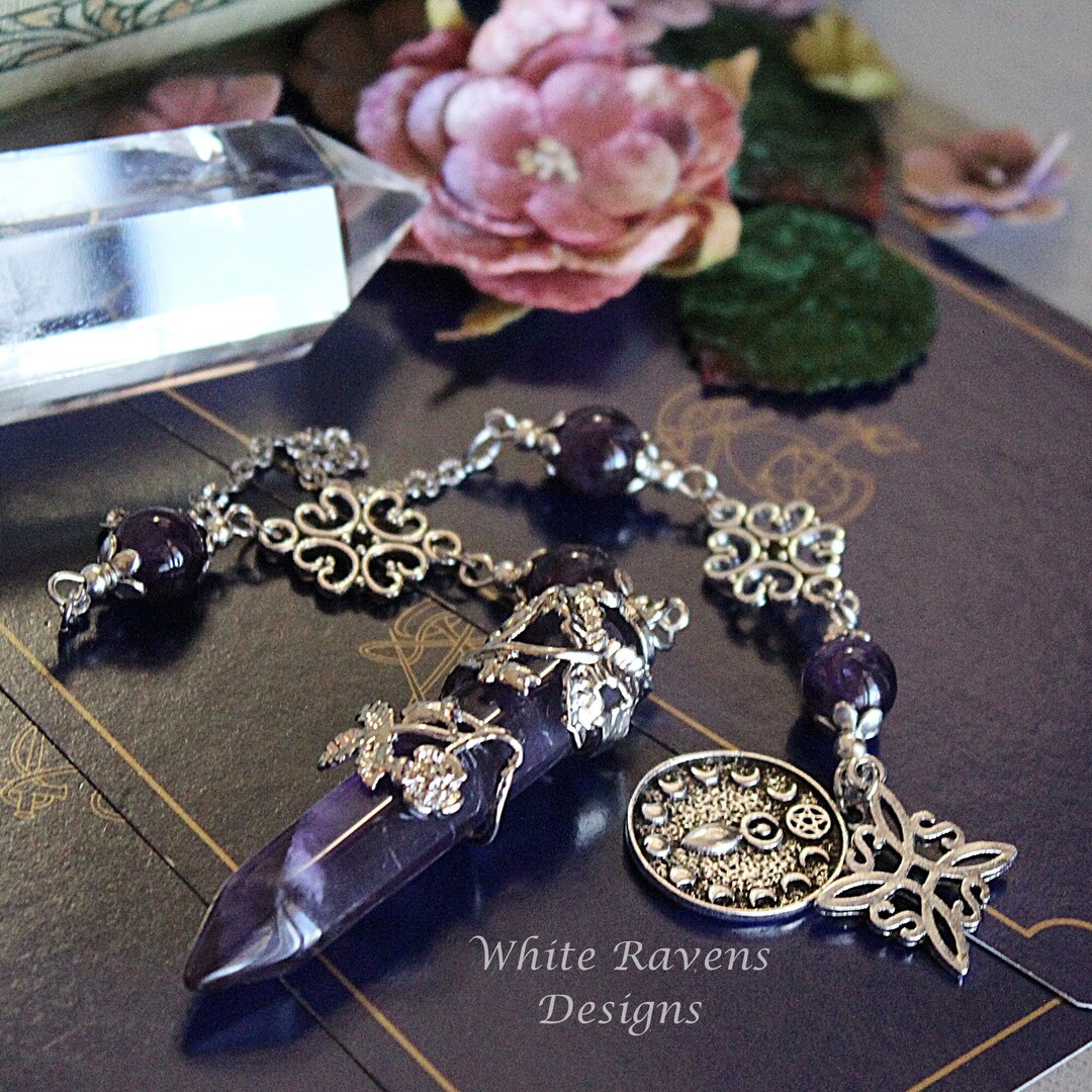 Dowsing Pendulum Wild Rose Amethyst Crystal Psychic Reading Divination ...