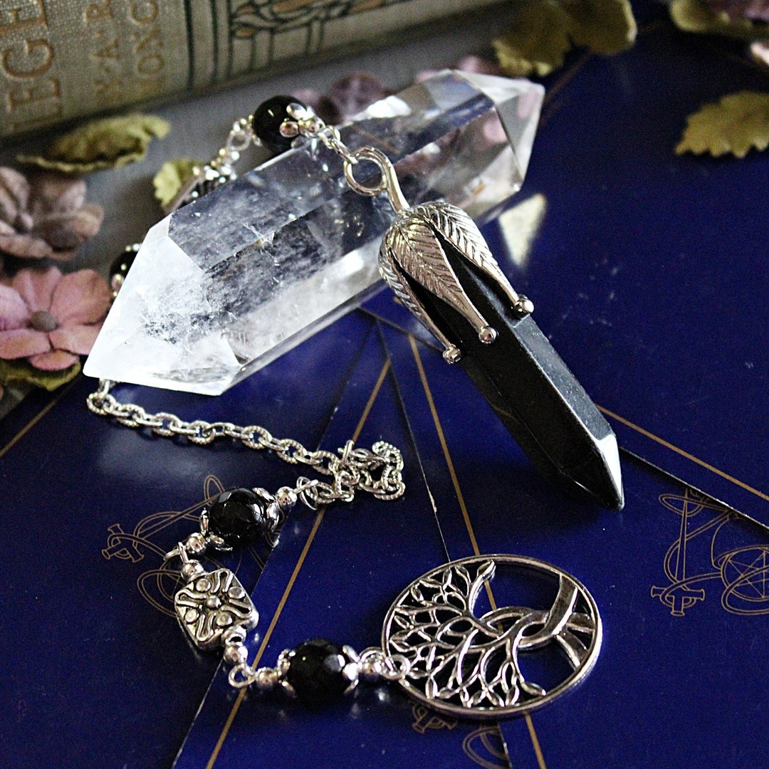 Black Onyx Pendulum Divination Tool, Tree of Life Onyx Crystal Pendulum ...