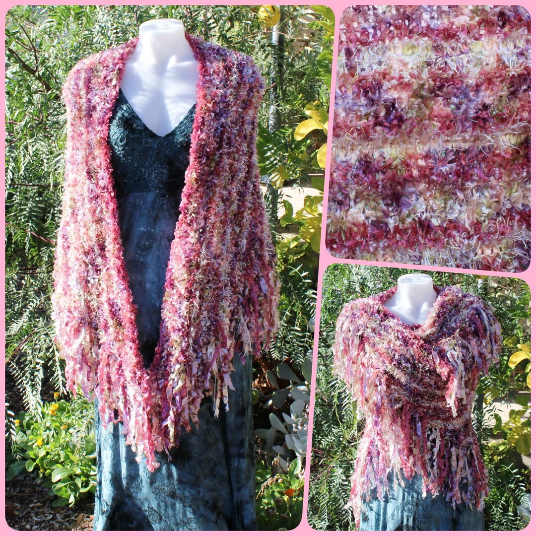 Hand Knitted Triangle Shawl, Plus Size Romantic Hippie Warm Winter ...