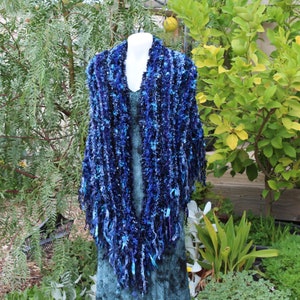 Blue Hand Knitted Triangle Shawl, Plus Size Romantic Hippie Warm Winter ...