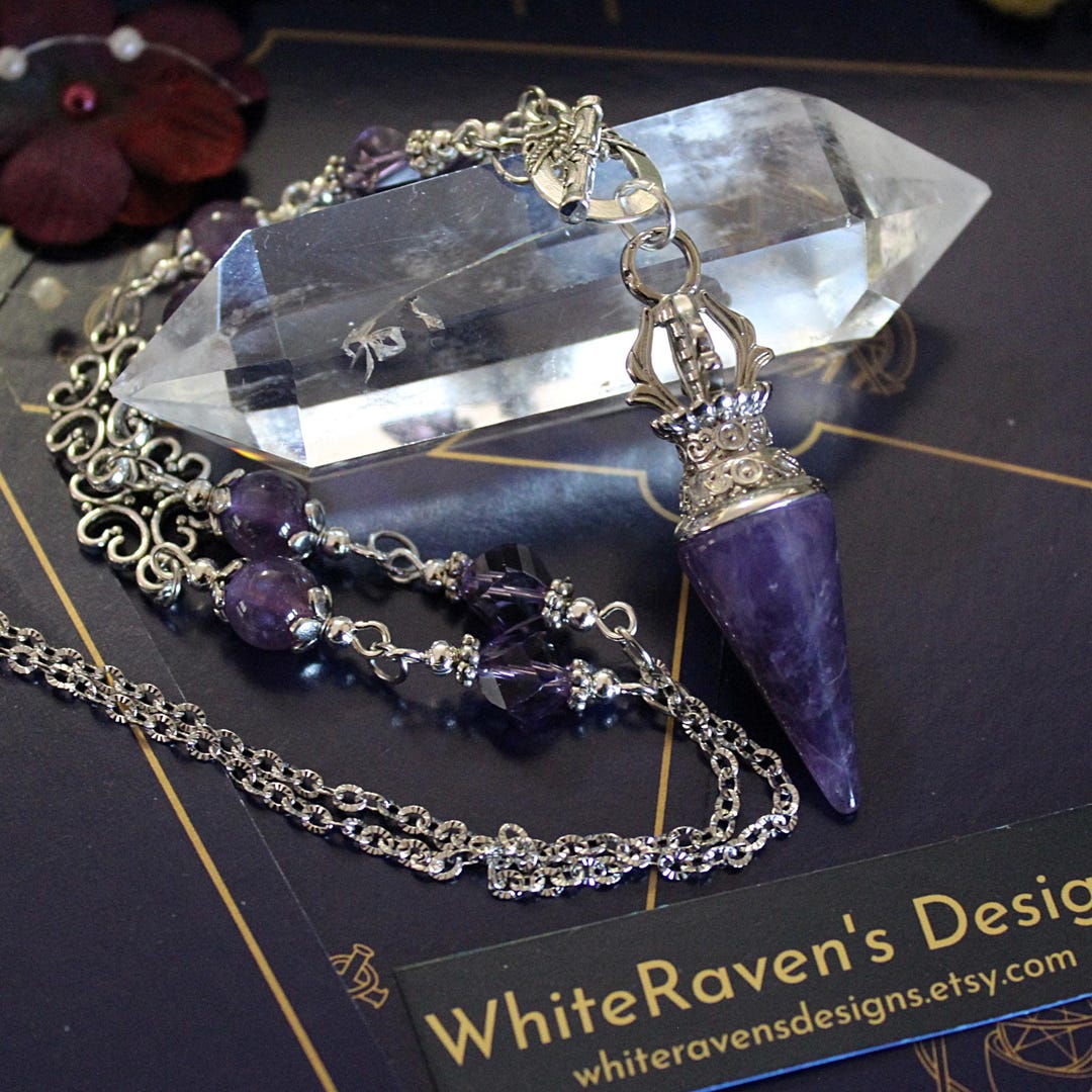 Pendulum Necklace Divination Tool, Amethyst Crystal Wiccan Tools, Handmade Wearable Dowsing ...