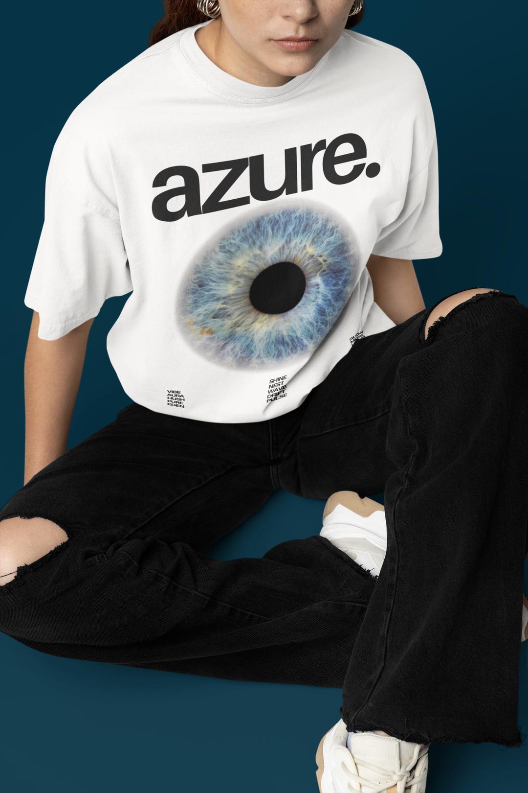 Azure Design Oversized Unisex T-shirt - Casual Round Neck Tee for ...