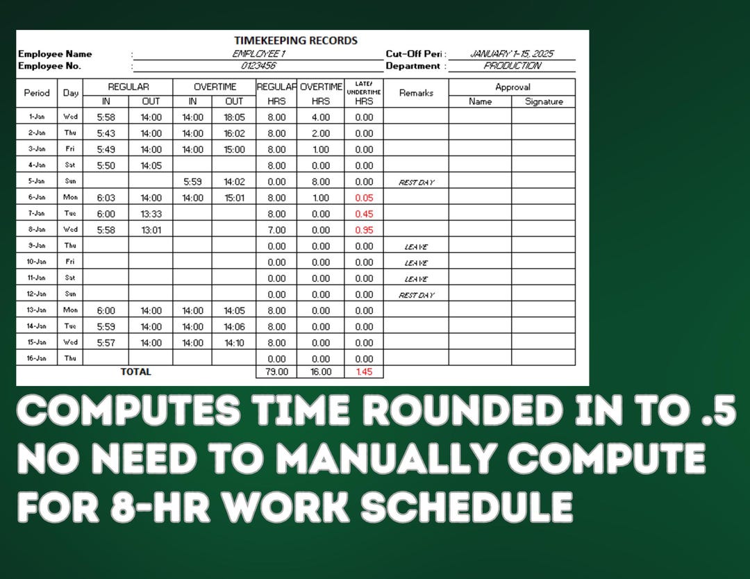 Timekeeping Record for 8 Hour Work Schedule - Etsy