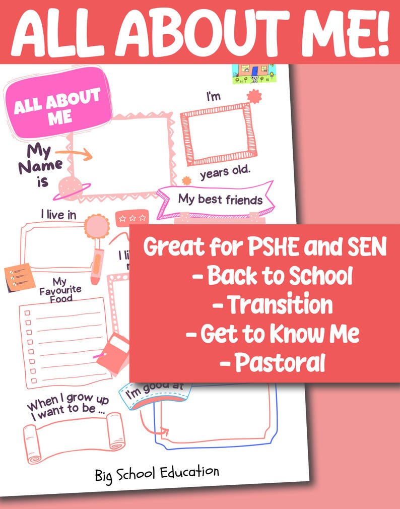 All About Me, Printable Activity Poster Pink Theme, Back to School and ...