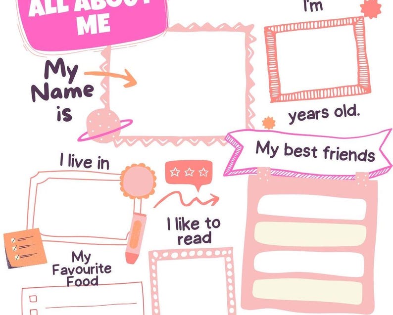 All About Me, Printable Activity Poster Pink Theme, Back to School and ...