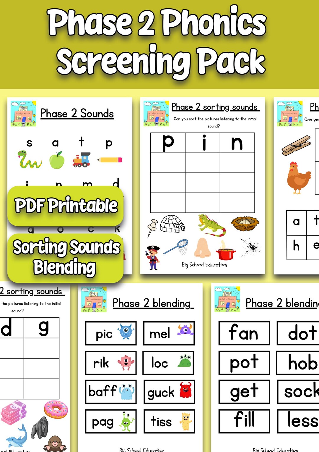 Phonics Phase 2, Phonic Screening Activity Pack, Perfect for School or ...