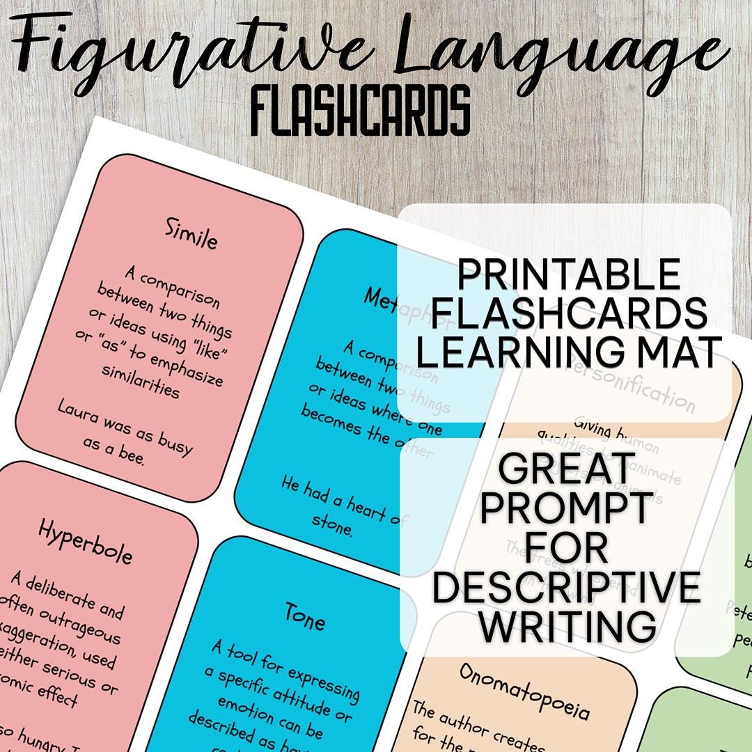 Figurative Language Flashcards/work Mat, Perfect Prompt for Descriptive ...