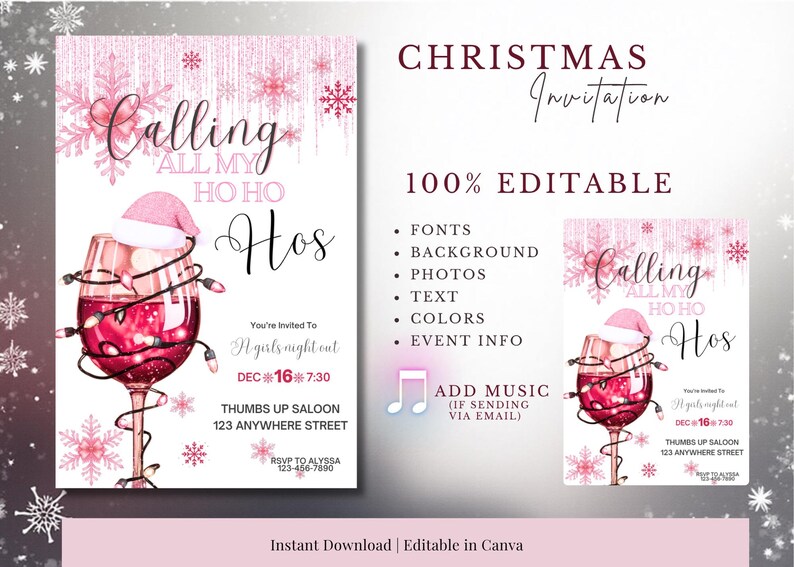 Funny Girls Night Christmas Invitation: Editable Friendsmas Party ...