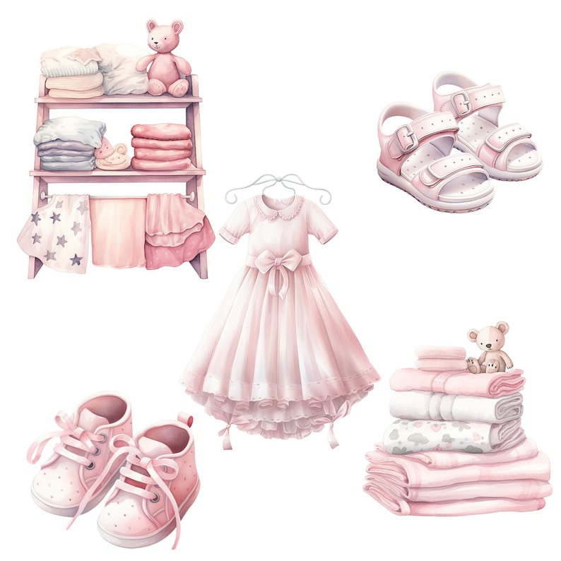 Pink Baby Shower Clipart: Watercolor Nursery Graphics (digital Download ...