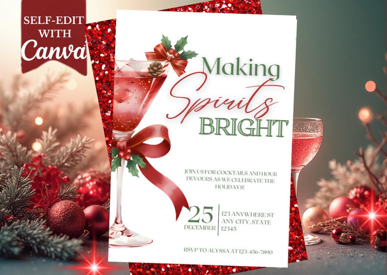 Christmas Cocktail Party Invitation Template | Printable Holiday Party ...