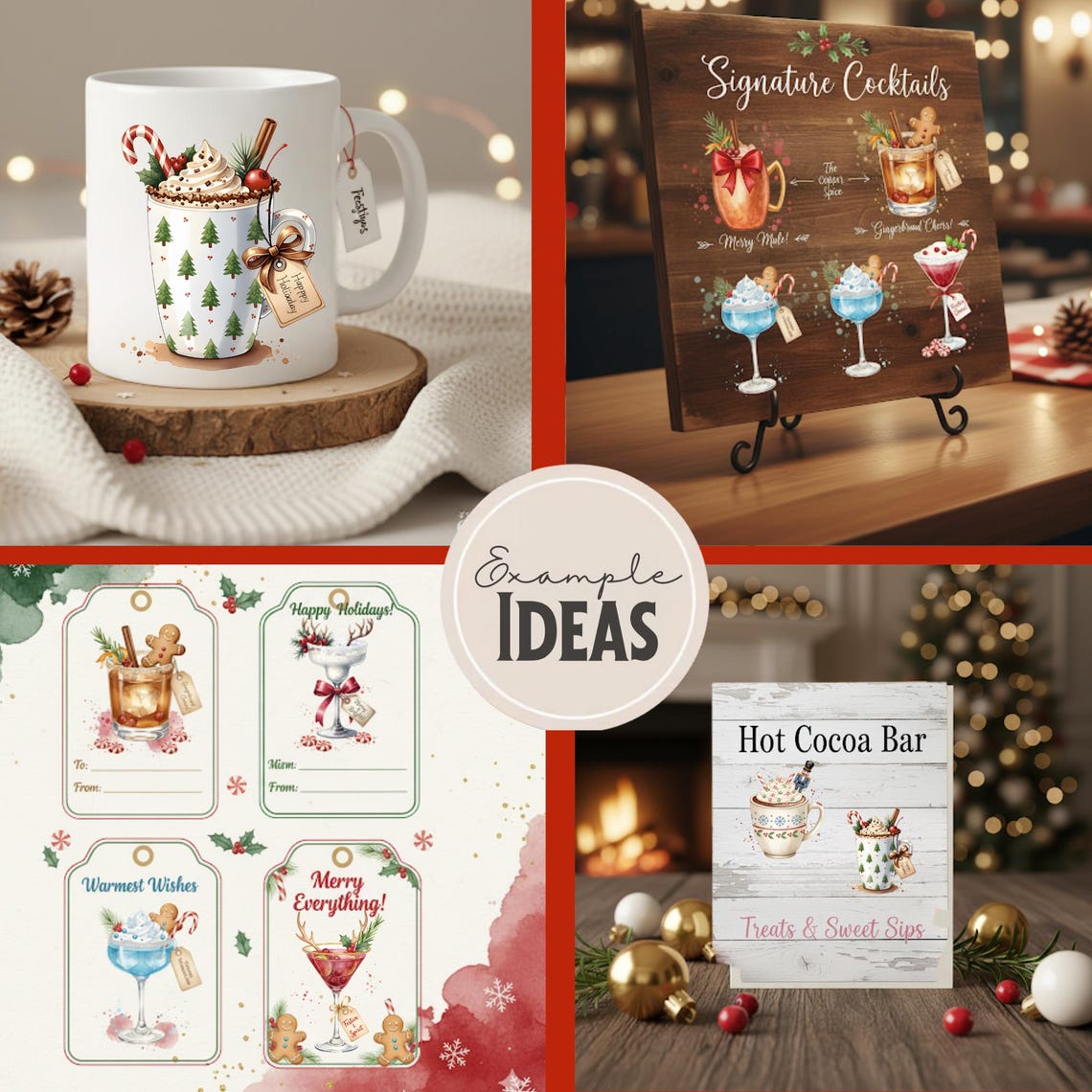 Christmas Cocktails Clipart Bundle, Watercolor Holiday Drinks PNG ...