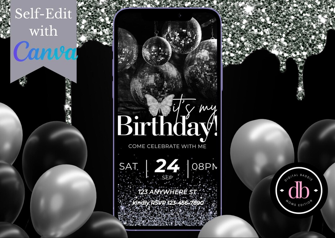 Sparkly Birthday Invitation Template | Clean & Simple Editable Invite ...