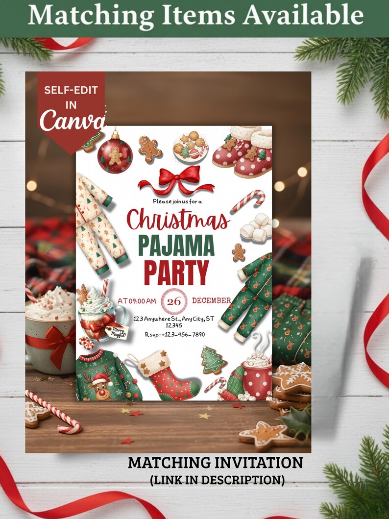 Editable Christmas Pajama Party Welcome Sign, Canva Template (digital ...
