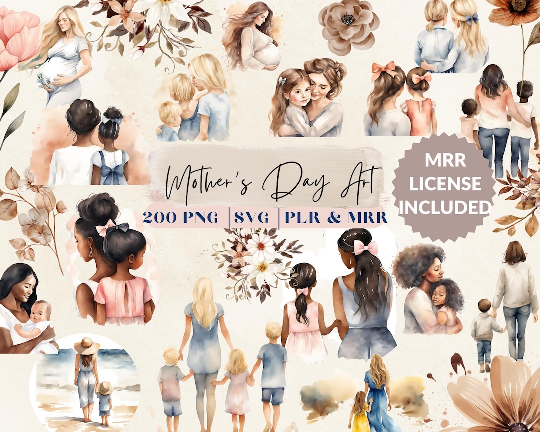 Watercolor Mother's Day Clipart Bundle: Neutral Floral PNG (commercial ...