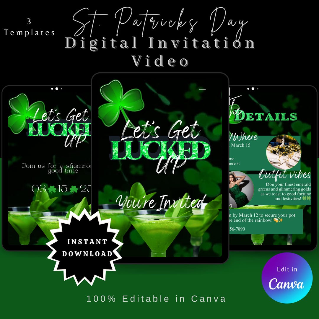 St Patricks Day Party Invitation Template Canva Digital Download Green ...