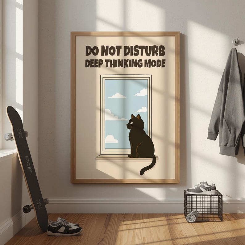 Do Not Disturb Black Cat Poster – Deep Thinking Mode Minimal Print - Etsy