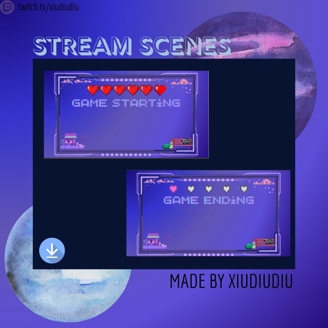 Twitch Overlay Stream Starting Soon and Ending Package - Purple Retro ...
