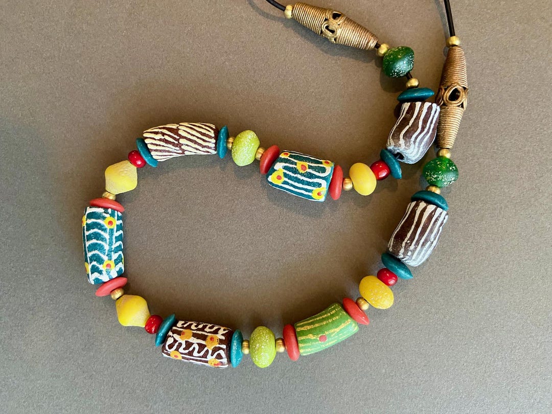 Big Bold Krobo Bead Necklace Extra Large Hand Painted Krobo Glass ...