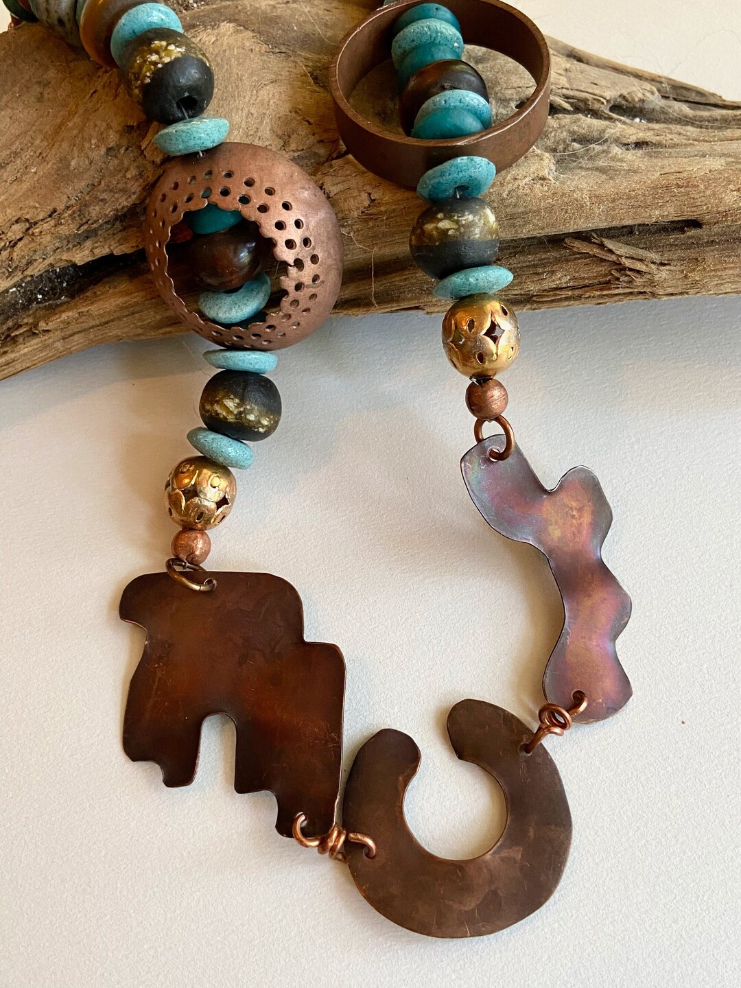 Copper Shapes Necklace Abstract Copper Cutouts W Dark Bronze - Etsy