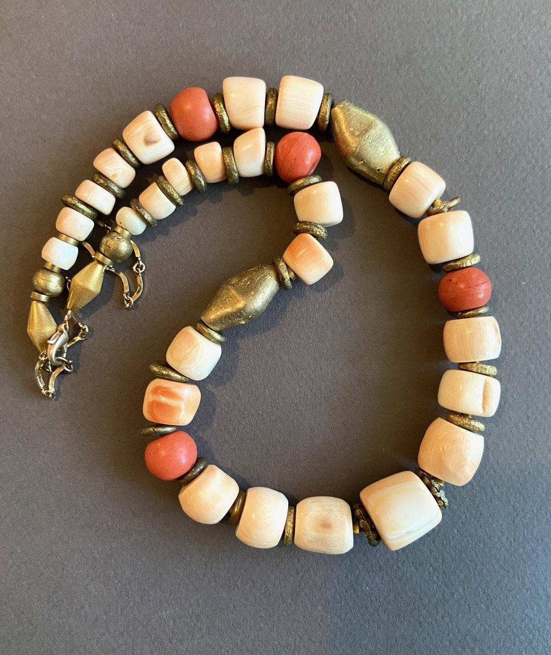 Old Nigerian Shell Necklace Peaches and Cream Shell or Coral Beads W ...