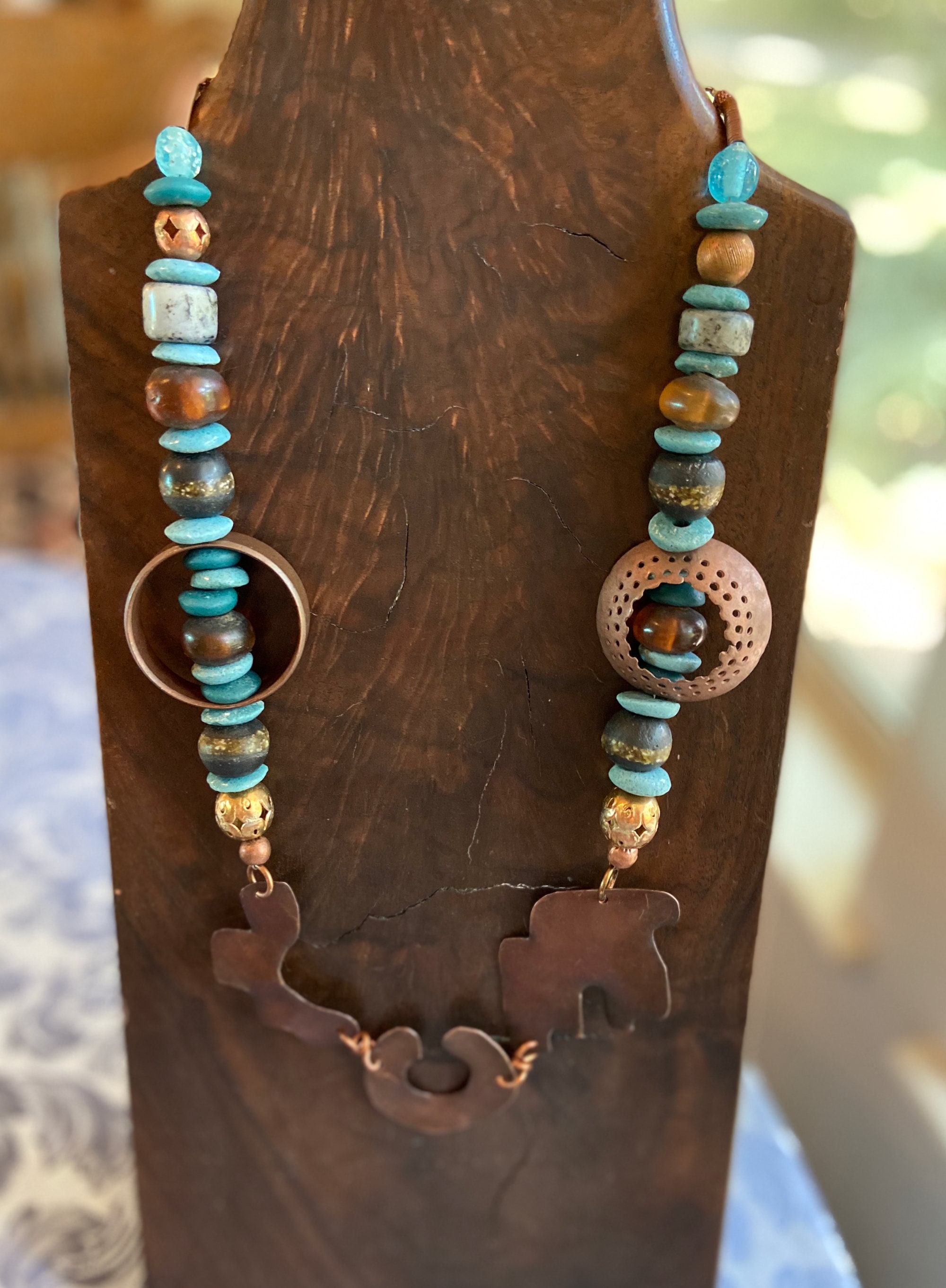 Copper Shapes Necklace Abstract Copper Cutouts W Dark Bronze - Etsy