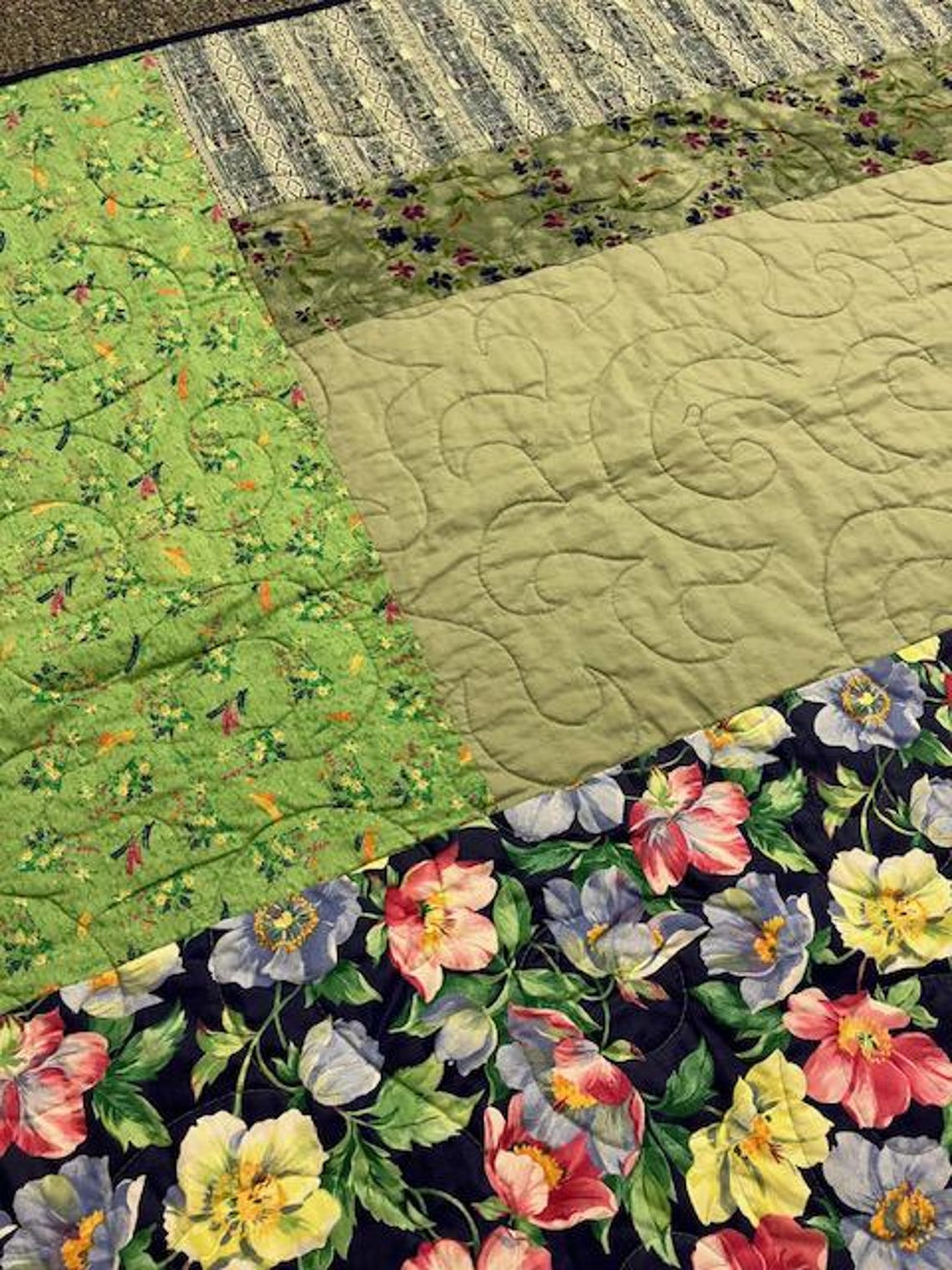 Throw, Couch, or Lap Quilt, String Log Squares With Lime Sashing, 72" X ...