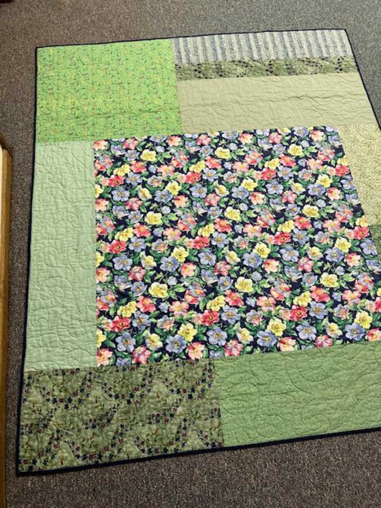 Throw, Couch, or Lap Quilt, String Log Squares With Lime Sashing, 72" X ...