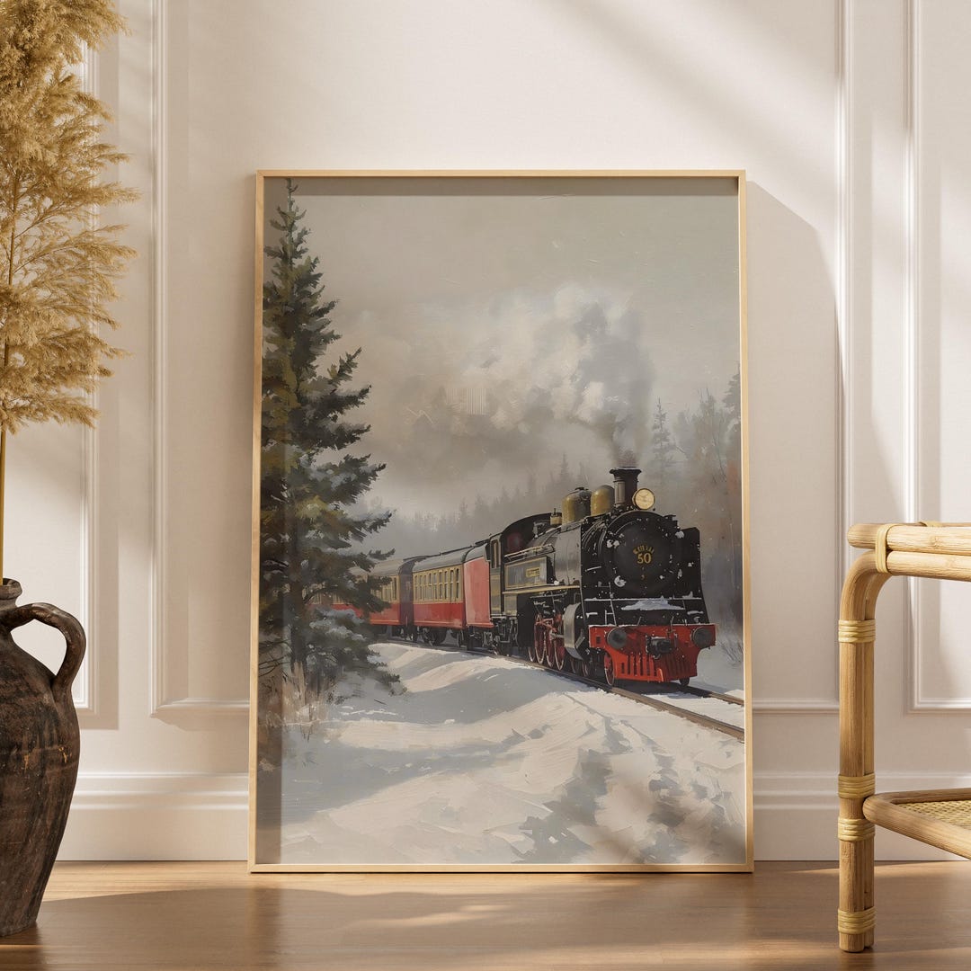 Christmas Train Prints, Vintage Christmas Wall Art, Winter Poster ...