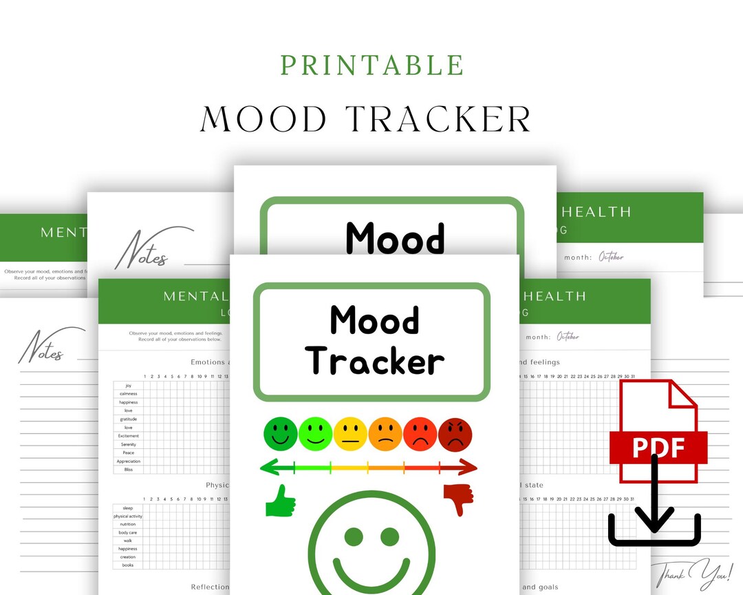 Mood Tracker Printable Landscape, Daily Mood Log Template, Emotional ...