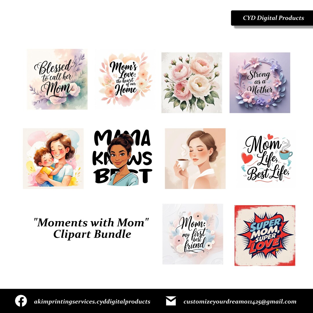 Moments With Mom Clipart Bundle, Mother’s Day JPG, Hand-drawn Mom ...