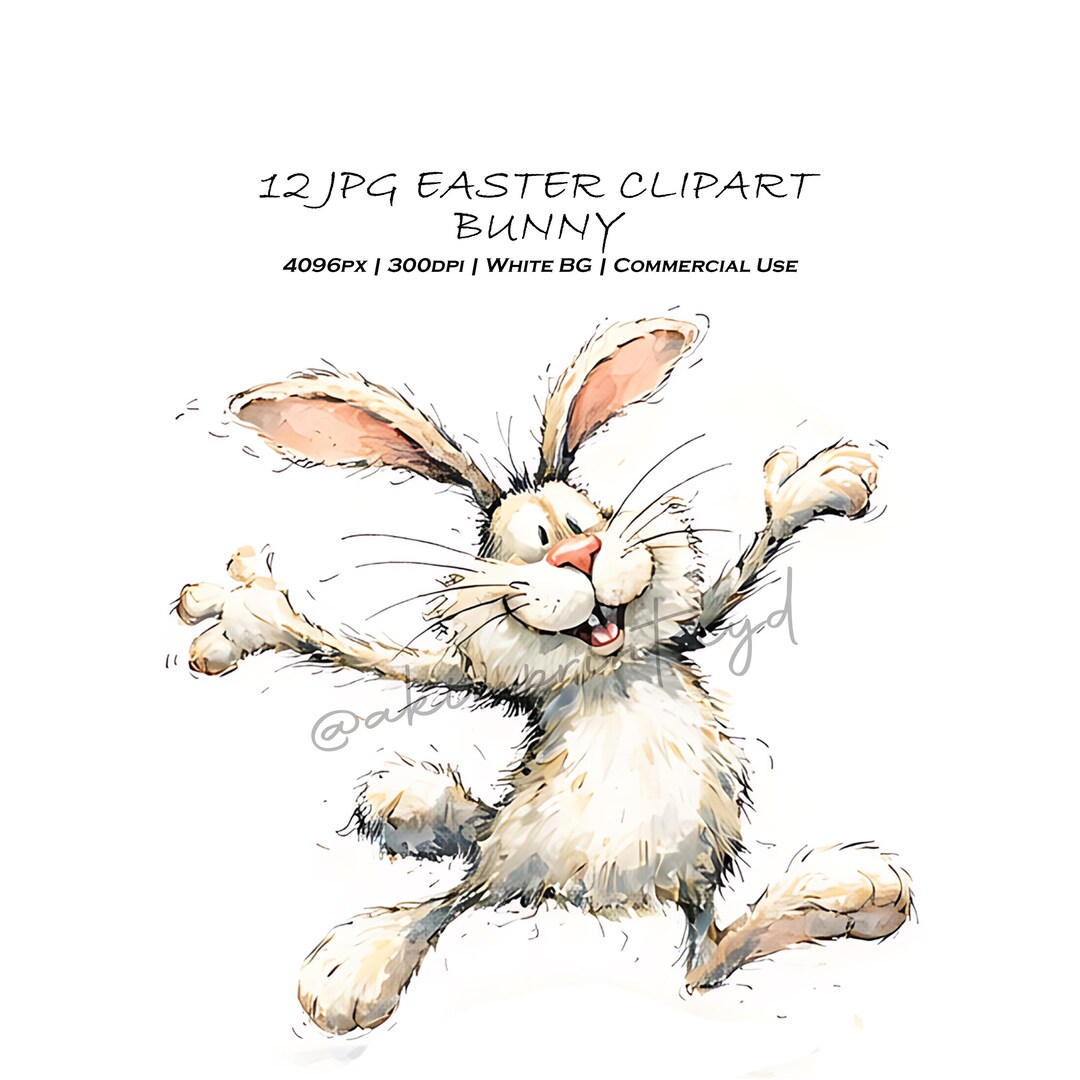 Easter Bunny Clipart: Quirky Watercolor Illustration Set (high-res Jpgs ...